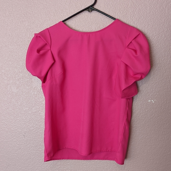 Tops | Fuscia Pink Puff Sleeve Blouse In Medium | Poshmark